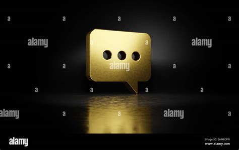 Gold Metal Symbol Of Rectangular Rounded Chat Bubble With Three Dots 3d Rendering With Blurry