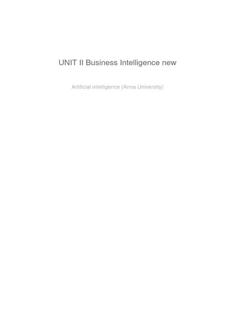 Unit Ii Notes Pdf Data Warehouse Business Intelligence