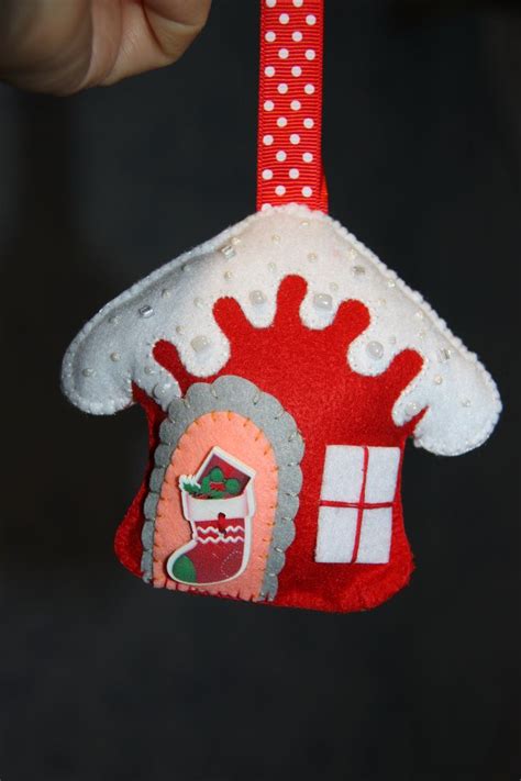 Red And White House Ornament For Christmas Tree