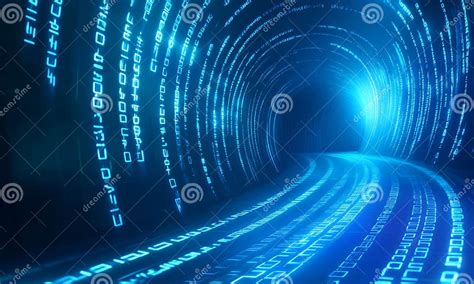 Illuminated Digital Tunnel Filled With Glowing Binary Code Representing Data Flow And Technology