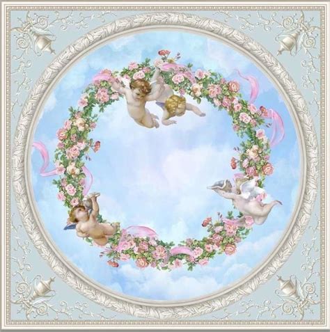 Фреска 3d для потолка Ангелочки в цветах ТА 885 живопись Стоимость зависит от выбранной вами