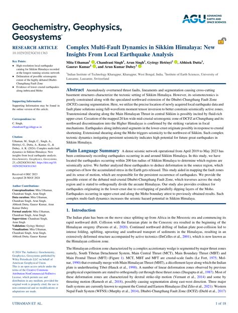 Pdf Complex Multi‐fault Dynamics In Sikkim Himalaya New Insights From Local Earthquake Analysis