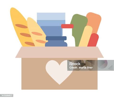 옷과 음식 아이콘이있는 기부 상자 자선 및 재정 지원 자원 봉사자 개념 벡터 플랫 일러스트 레이 션 음식에 대한 스톡 벡터 아트 및 기타 이미지 Istock