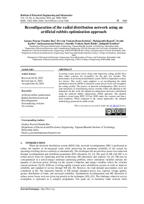 Pdf Reconfiguration Of The Radial Distribution Network Using An Artificial Rabbits