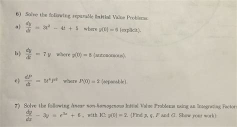 Solved Solve The Following Separable Initial Value Problems