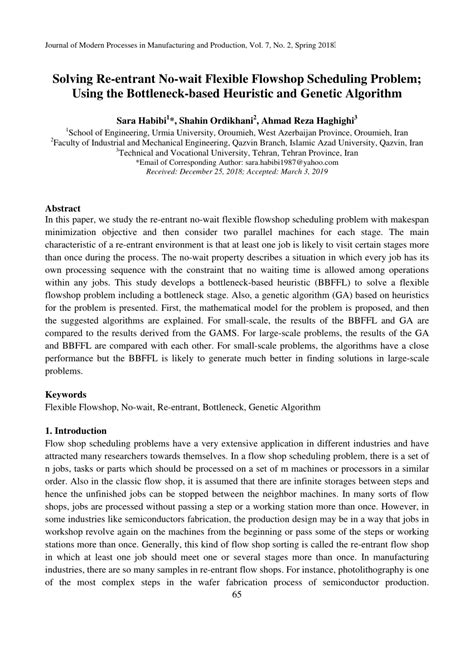 pdf solving re entrant no wait flexible flowshop scheduling problem using the bottleneck