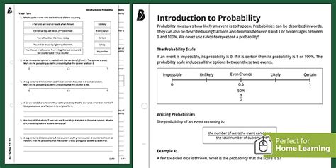 Introduction To Probability Walkthrough Worksheet