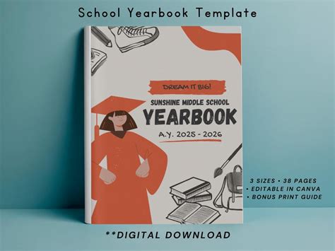 Middle School Yearbook Template Canva Editable Class Memory Yearbook