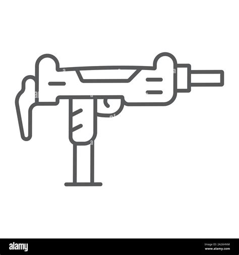 Uzi Gun Thin Line Icon Army And Military Gun Machine Sign Vector