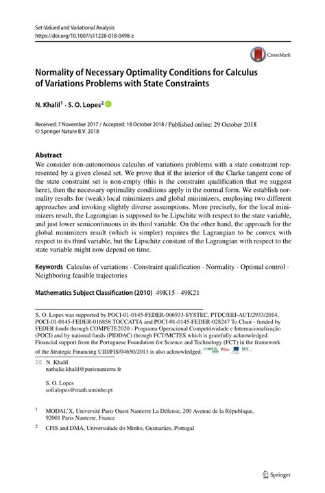 Pdf Normality Of Necessary Optimality Conditions For Calculus Of Variations Problems With