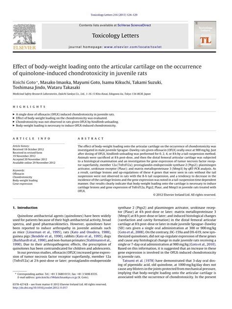 Pdf Effect Of Body Weight Loading Onto The Articular Cartilage On The Occurrence Of Quinolone