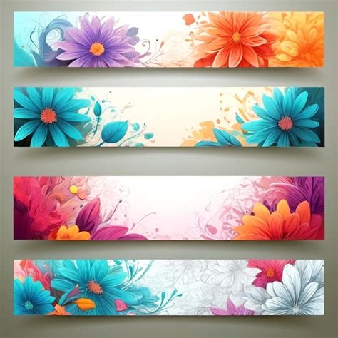 Premium Photo Modern Set Of Abstract Flowers Banners