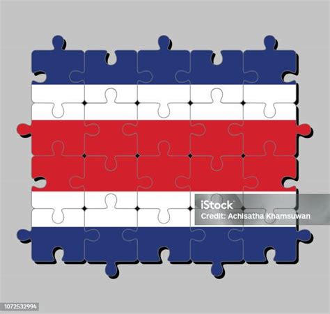 빨간색과 흰색 파란색에서 코스타리카 국기의 지 그 소 퍼즐 성취 또는 완벽의 개념입니다 실톱에 대한 스톡 벡터 아트 및 기타 이미지 실톱 태국 공란 Istock