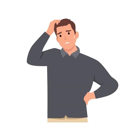 Young Man Cartoon Character Confused In Casual Wear Scratching His Head