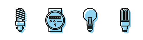 아이디어 Led 전구 전기 계량기 및 Led 전구 아이콘의 개념으로 라인 전구를 설정합니다 벡터 킬로와트에 대한 스톡 벡터 아트 및 기타 이미지 Istock