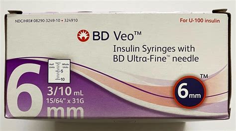Bd Veo™ Insulin Syringes Half Unit Scale Ultra Fine™ Needle 31g 03cc 1