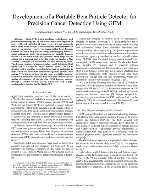 Pdf Development Of A Portable Beta Particle Detector For Precision Cancer Detection Using Gem