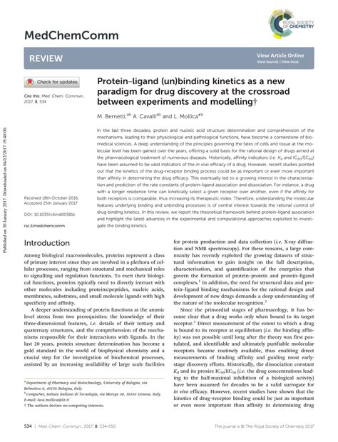 Pdf Protein Ligand Un Binding Kinetics As A New Paradigm For Drug Discovery At The Crossroad