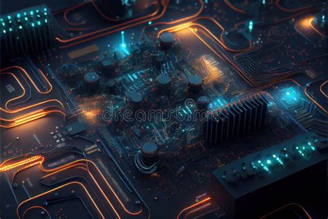 Generative Ai Illustration Of Macro Shot Of Circuit Cyberspace Board With Computer Motherboard
