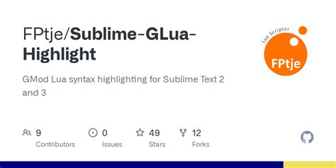 GitHub FPtje Sublime GLua Highlight GMod Lua Syntax Highlighting For