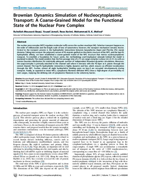 Pdf Brownian Dynamics Simulation Of Nucleocytoplasmic Transport A Coarse Grained Model For