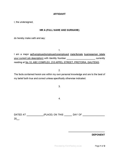 Download Sworn Affidavit Template Formfactory