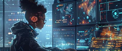 A Closeup Of An African American Womans Face With Digital Data And Binary Code Floating Around