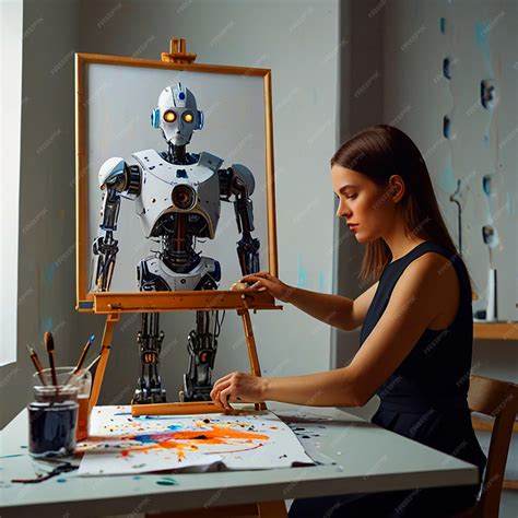 Premium Photo A Futuristic Robot Artist Painting A Masterpiece In A