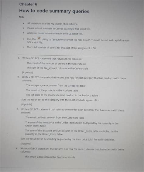 Solved Chapter 6 How To Code Summary Queries Note All