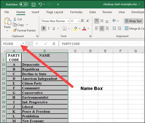 naming lists in excel