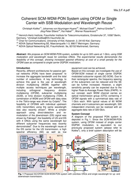 Pdf Coherent Scm Wdm Pon System Using Ofdm Or Single Carrier With Ssb Modulation And