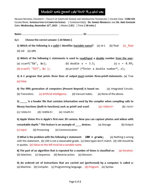 Intro To Cs Previous Midterm Exams Answer Keys 3 Exams 2023 Pdf Computer Program