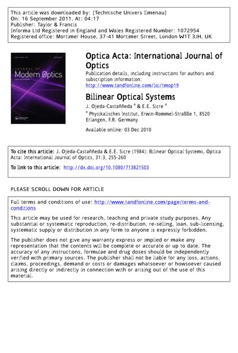 Pdf Bilinear Optical Systems Wigner Distribution Function And Ambiguity Function Representations