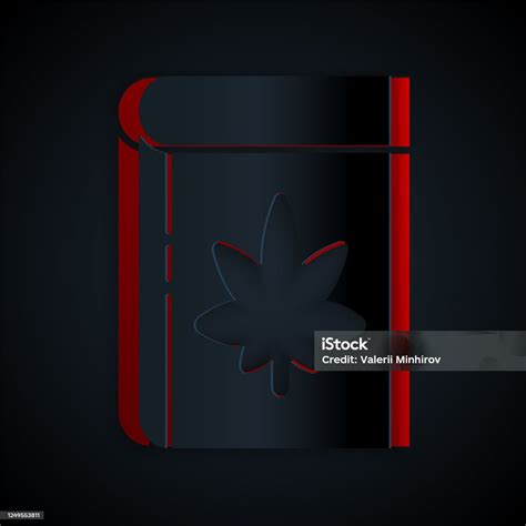 종이 잘라 책과 마리화나 또는 대마초 잎 아이콘 검은 배경에 고립 대마 기호 종이 아트 스타일 벡터 일러스트레이션 3차원 형태에