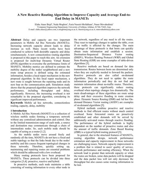 Pdf A New Reactive Routing Algorithm To Improve Capacity And Average