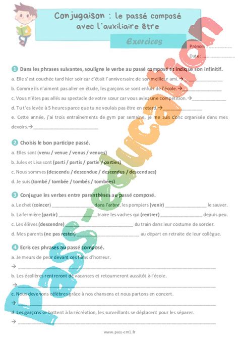 Le Passé Composé Avec Lauxiliaire être Exercices De Conjugaison Pour