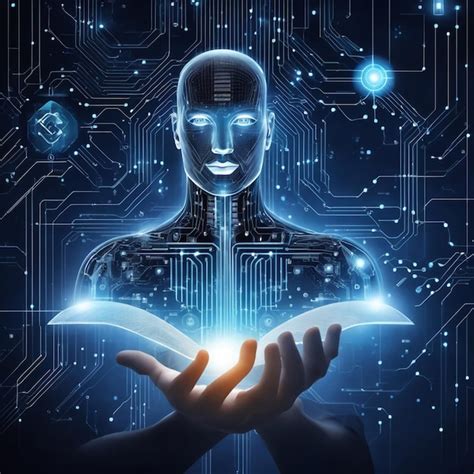 Hands Of Robot And Human Touching Sphere Grid Wave With Binary Code Premium Ai Generated Image