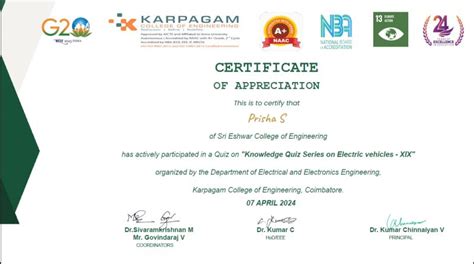 prisha santhosh on linkedin evs sustainability karpagamcollege onlinequiz electricvehicles