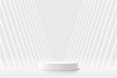 네온 조명 라인이 있는 3d 화이트 실버 연단 배경 미래 지향적인 추상 구성 미니멀리스트 디자인 스튜디오 디스플레이 쇼룸 화장품 받침대 패션 스테이지 쇼케이스 모형 장면 0