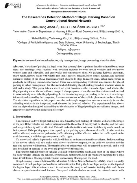The Researches Detection Method Of Illegal Parking Based On Convolutional Neural Network Pdf
