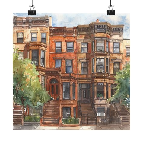 Brooklyn Brownstone Art Print Nyc Streetscape Artwork New York City