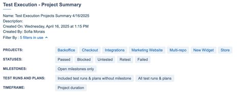 Projects Test Execution Summary Testrail Support Center