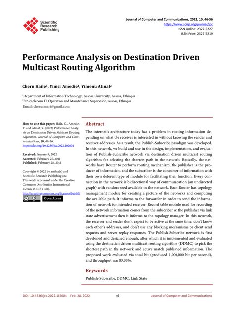 pdf performance analysis on destination driven multicast routing
