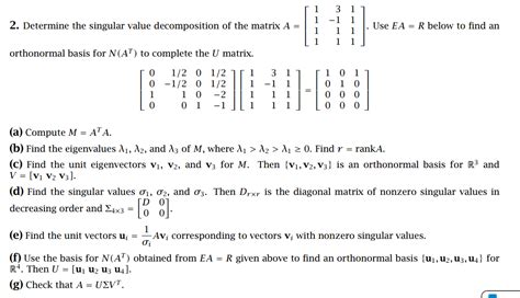 Determine The Singular Value Decomposition Of The