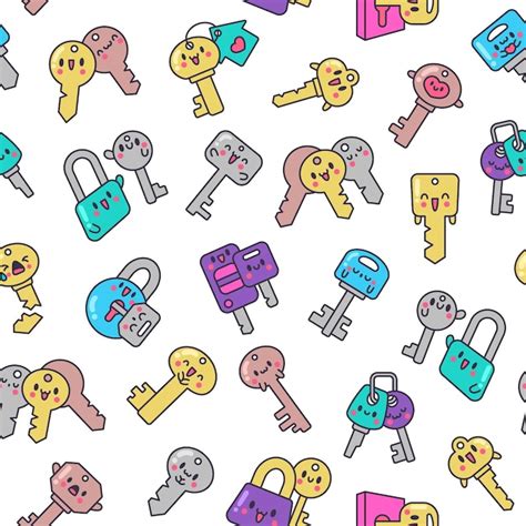 Premium Vector Cute Kawaii Key Seamless Pattern