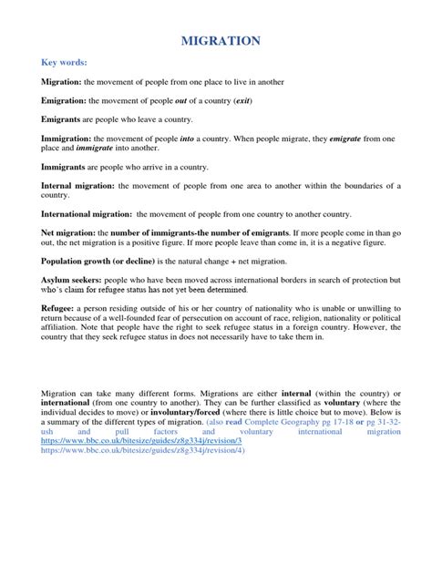 Migration Notes 1 Pdf Human Migration Immigration