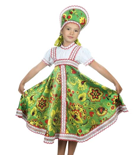Русский народный костюм "Хохлома" для девочки,цв зеленый - УМНИЦА