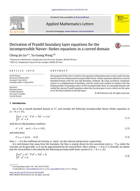 Pdf Derivation Of Prandtl Boundary Layer Equations For The Incompressible Navierstokes