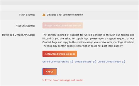 Cannot Connect To Unraid Api Red Triangle In Unraid Dashboard Connect Plugin Support Unraid