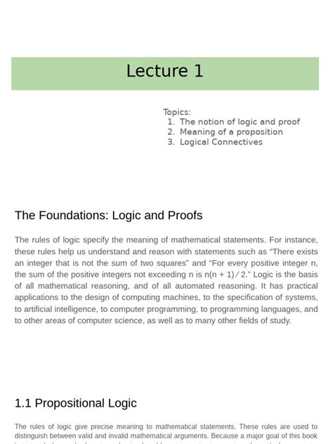 Lecture 01 Pdf Logic Proposition